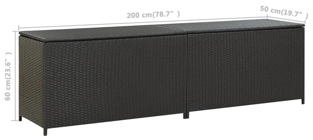 vidaXL Zahradní úložný box polyratan 200 x 50 x 60 cm černý