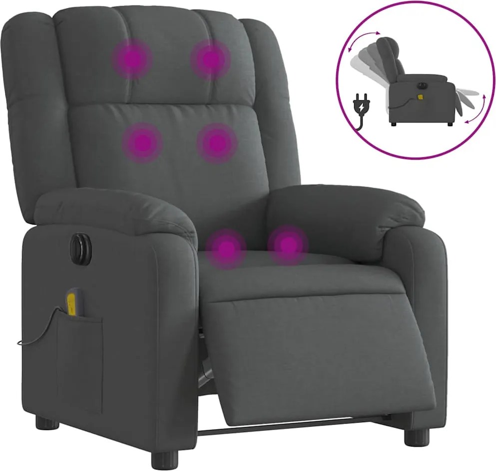 Elektrické masážní polohovací křeslo tmavě šedé textil 3205191