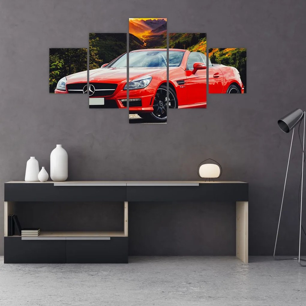 Obraz - červený Mercedes (125x70 cm)