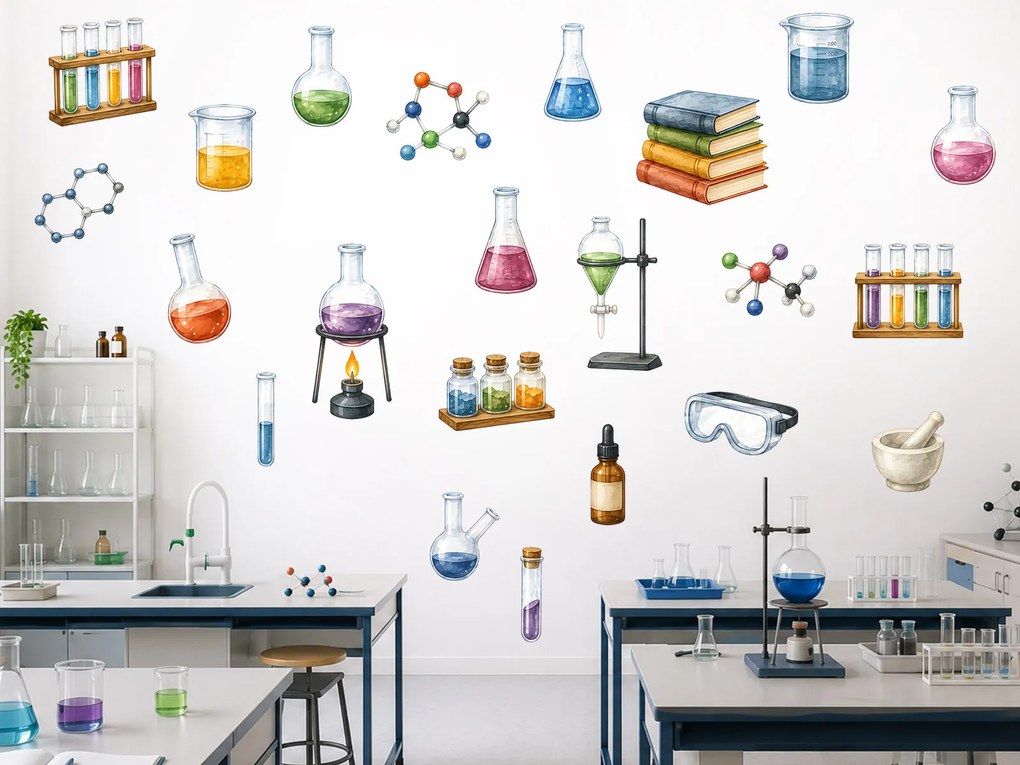 Škola chemie samolepky na zeď do učebny a třídy arch 75 x 62 cm