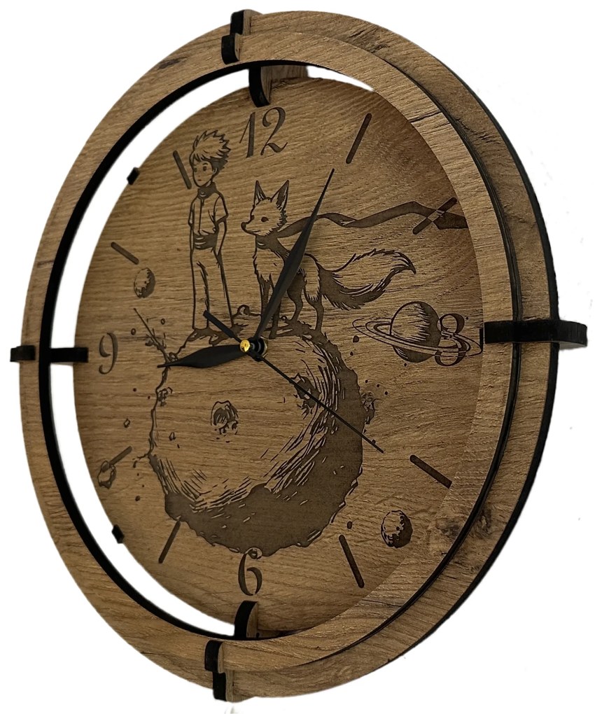 Li-Go "Malý princ" Světelné hodiny 32 cm provedení povrchu: dub světlý, varianta napájení svítidla: 230V pro vývod ze stěny (s přívodním kabelem)