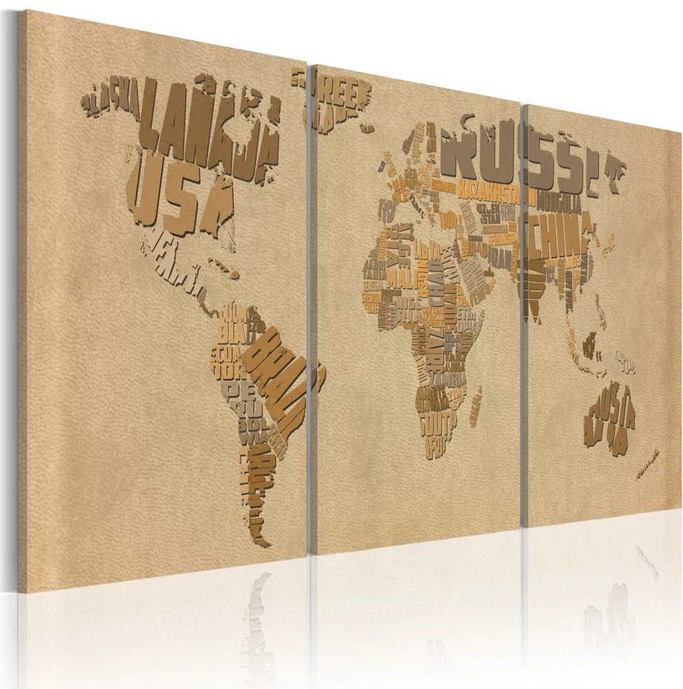 Obraz na plátně Bimago - The world map in beige and brown 60x30