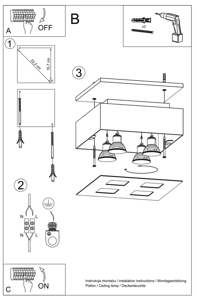 Stropní svítidlo Mono 4, 1x černé/bílé kovové stínítko