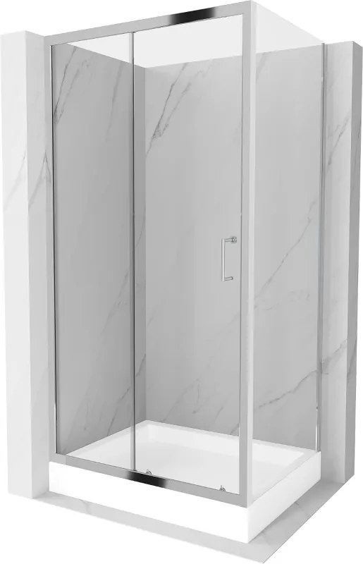 Mexen APIA, sprchový kout s posuvnými dveřmi 120 (dveře) x 80 (stěna) cm, 5mm čiré sklo, chromový profil + bílá sprchová vanička RIO, 840-120-080-01-00-4510