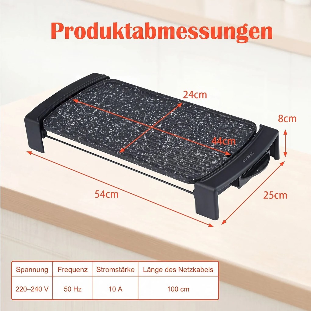Costway Elektrický gril 2150 W stolní gril elektrický s dvojitou zónou