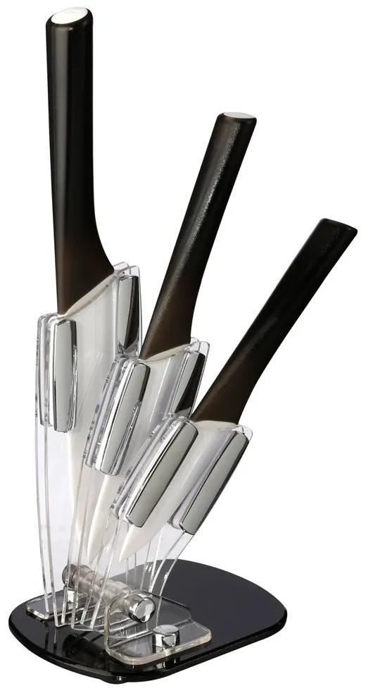 Sada tří keramických nožů s šedou rukojetí, 7.5x10x12.5 cm