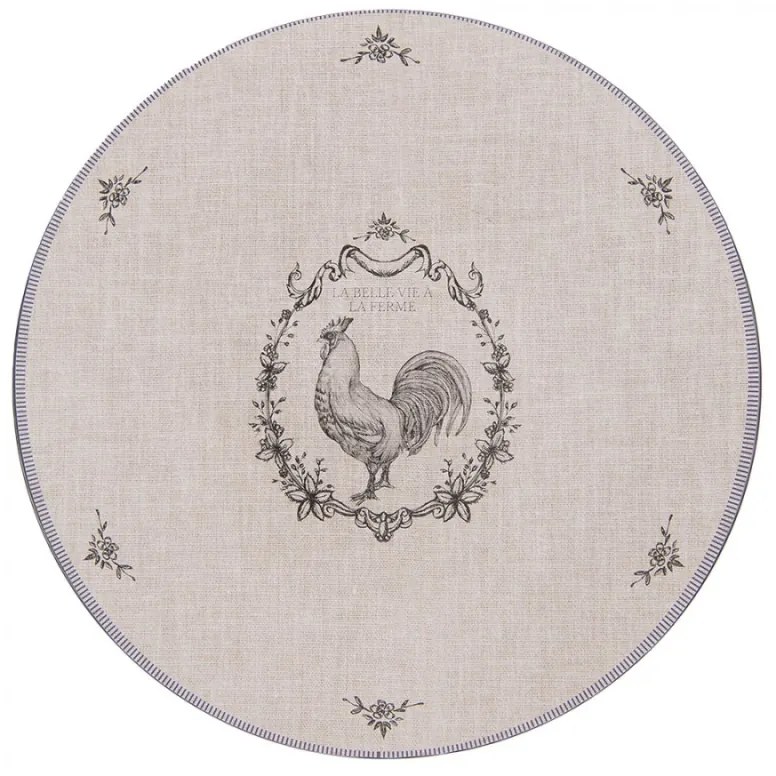 Servírovací plastový talíř béžový s kohoutem Devine French Rooster – 33 cm