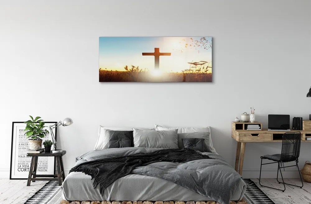 akrylový obraz Kříž pole Slunce 120x60 cm