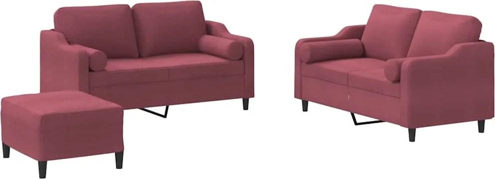 3dílná sedací souprava s polštáři vínová textil 3201832