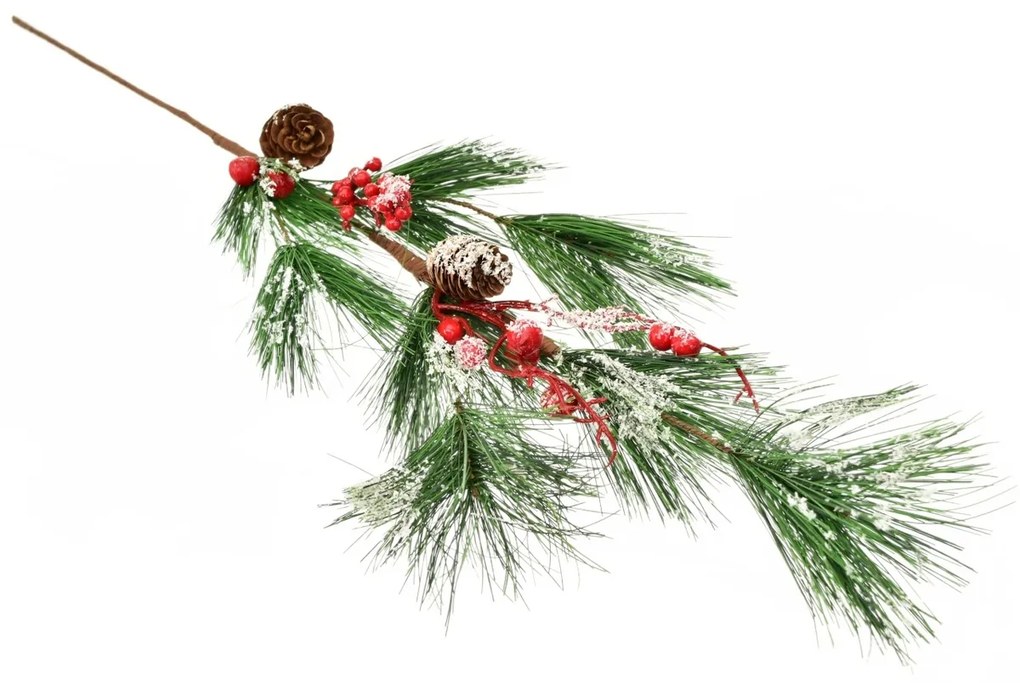 Umělá větvička borovice s dekorací, 75 cm