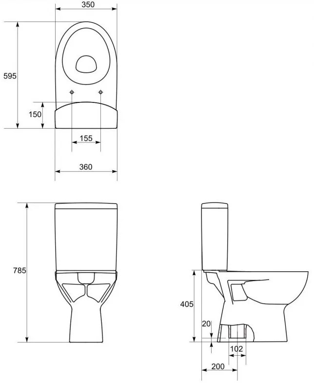 Cersanit PARVA - WC kombi + antibakteriální sedátko, vertikální odpad, K27-003