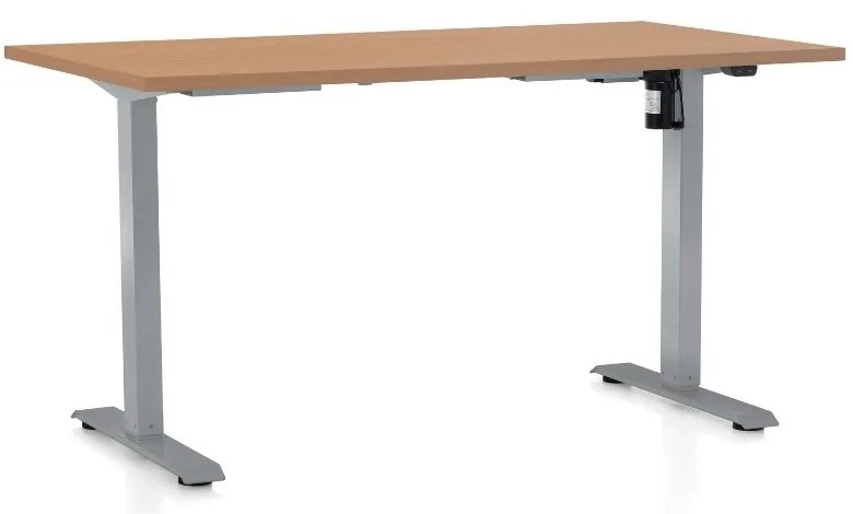 Výškově nastavitelný stůl OfficeTech A, 120 x 80 cm, šedá podnož, buk