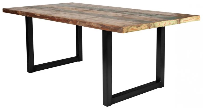 Jídelní stůl masiv recyklované dřevo Nero 220x100 černé kovové nohy