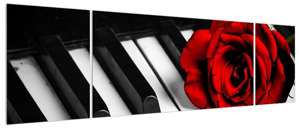 Obraz růže a klavíru (170x50 cm)