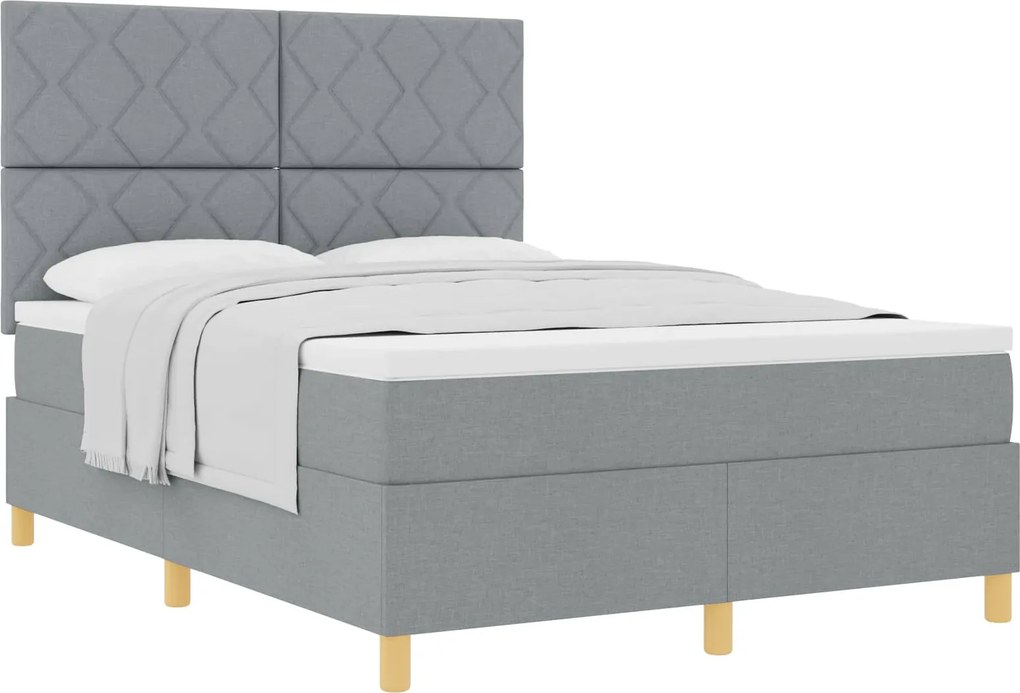 Postel s boxspringem s čelo Světle šedá 140 x 200 cm textil 3339700