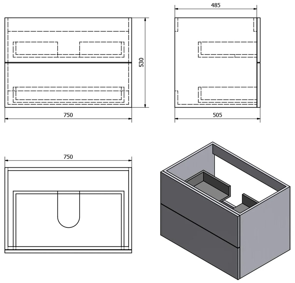 Sapho TREOS skříňka umyvadlová 75x53x50,5cm, dub Collingwood, TS070-1919