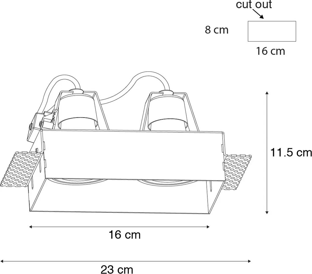 Sada 6 vestavných bodových svítidel černých GU10 70 mm 2-světlo bez rámečku - Oneon