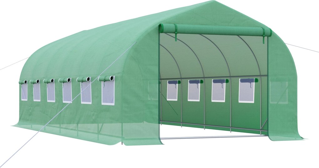 Outsunny Zahradní T tunelová skleník 6x3x2 m Velký skleník se 12 okny a rolovacím zipem, makro kovová konstrukce pro pěstování rostlin Zelená | Aosom