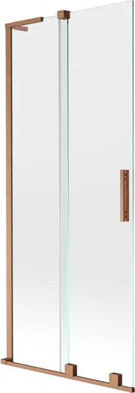Mexen Velar L, 2-křídlová posuvná vanová zástěna 85 x 150 cm, 8mm čiré sklo, měděná matná, 896-085-003-01-65