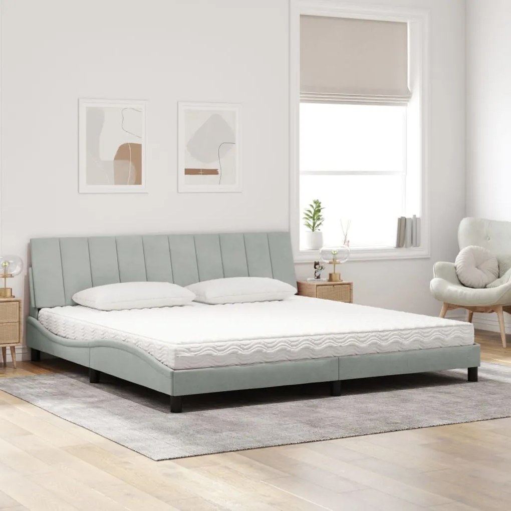 Postel s matrací Hanko světle šedá 200 x 200 cm samet 3208616