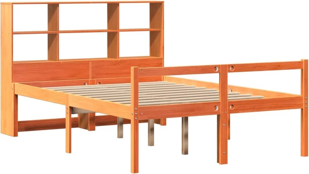 Postel s knihovnou bez matrace hnědá 150 x 200 cm masivní dřevo 3322035