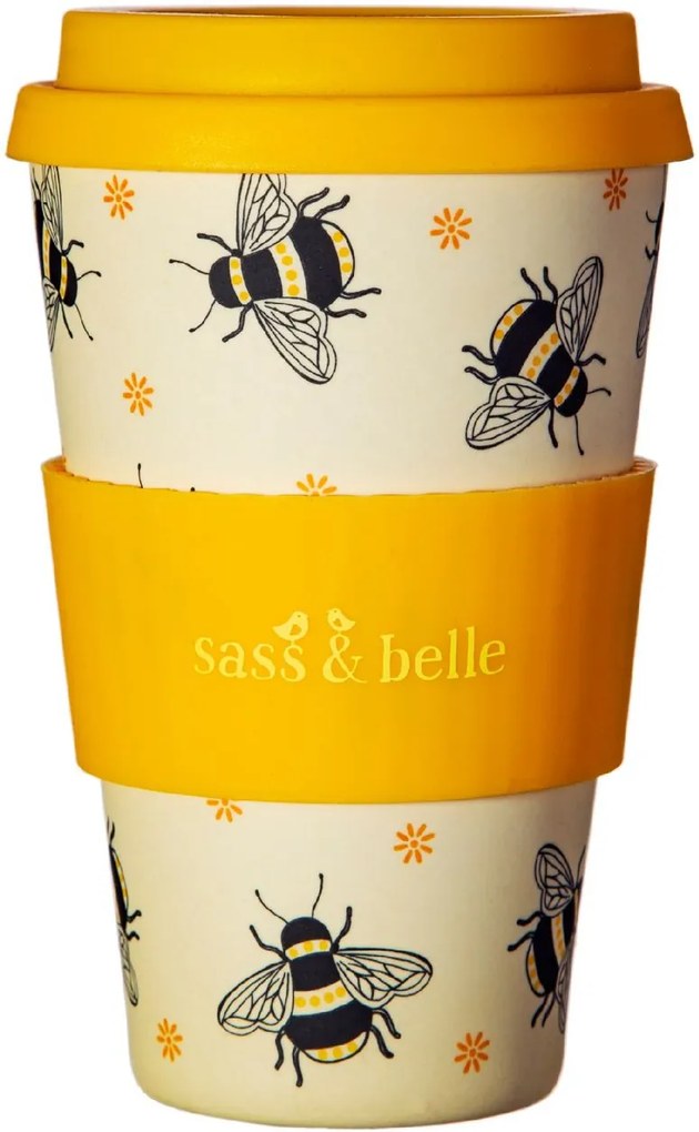 Sass &amp; Belle Bambusový cestovní hrníček na kávu s motivem včeliček Busy Bees 435ml