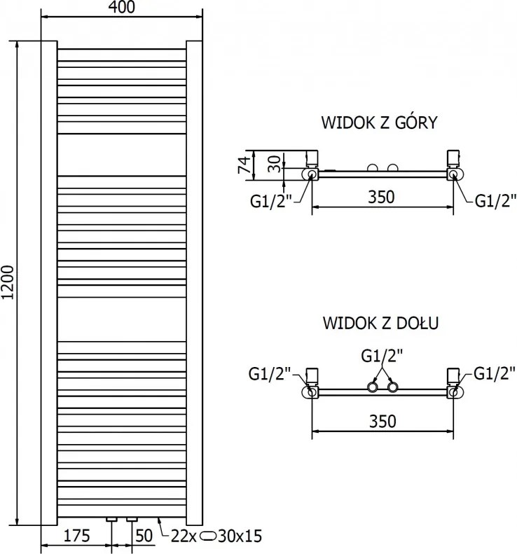 Mexen Hades, topné těleso 1200x400 mm, 367 W, zlatá lesklá, W104-1200-400-00-50