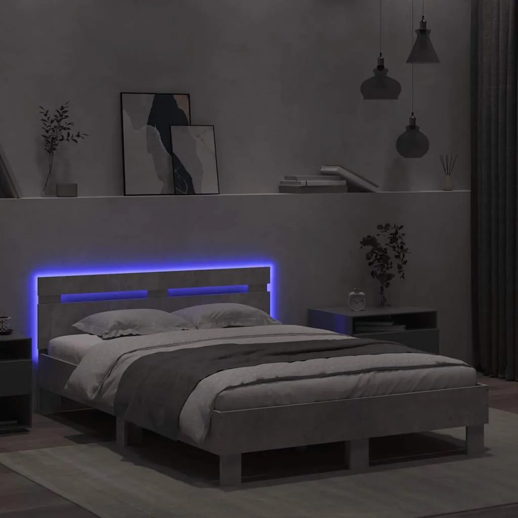 Rám postele s čelem a LED osvětlením betonově šedý 120 x 200 cm 3207556