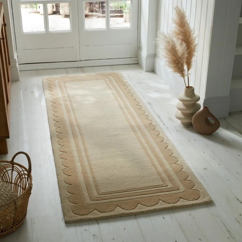 Ručně tkaný vlněný běhoun v přírodní barvě 80x230 cm Lois Scallop – Flair Rugs