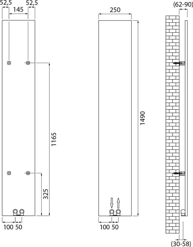 Sapho Smartella otopné těleso 250 x 1490 mm středové připojení bílá mat MI1427