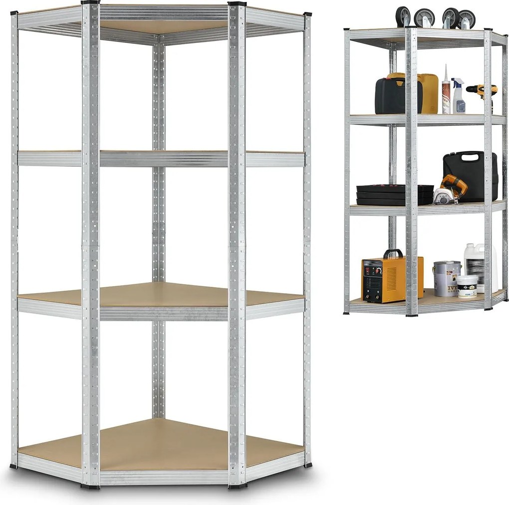 Juskys Rohový kovový regál Corner Easy 160 × 75 × 40–75 cm Barva: šedá