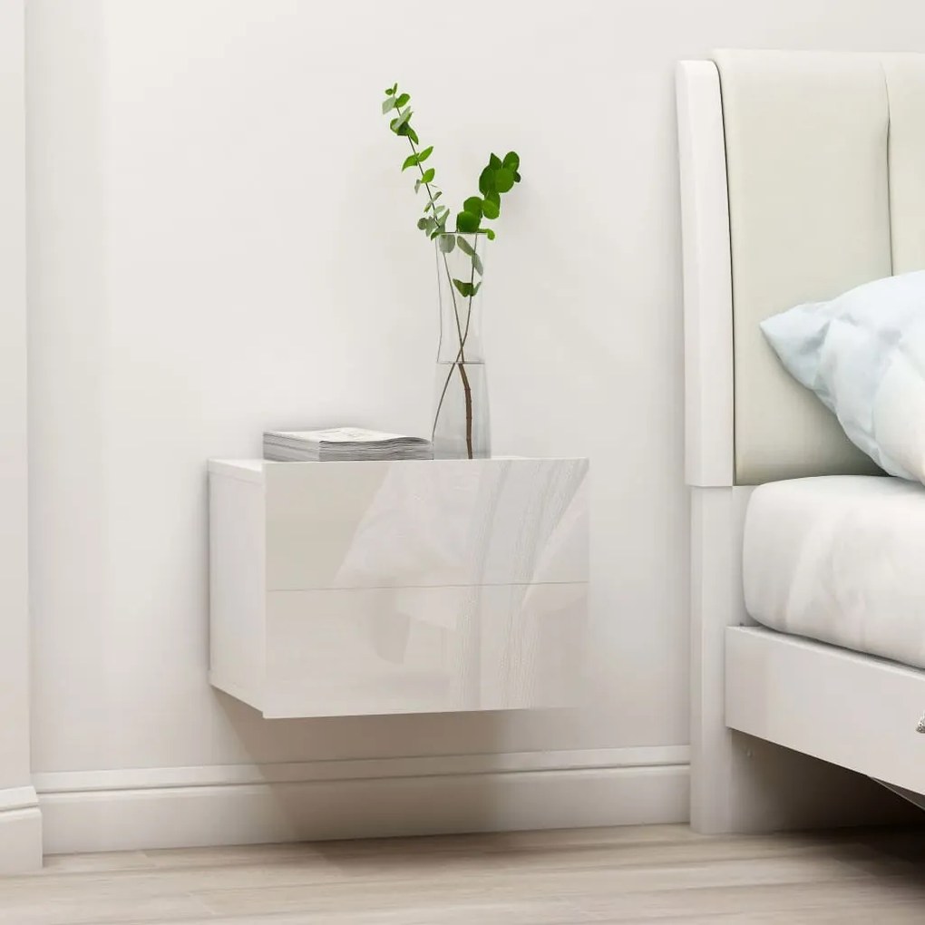 Noční stolek bílý s vysokým leskem 40 x 30 x 30 cm dřevotříska - Default Title