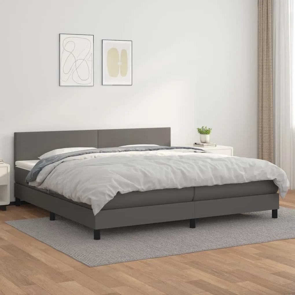 Box spring postel s matrací šedá 200x200 cm umělá kůže,  3141027