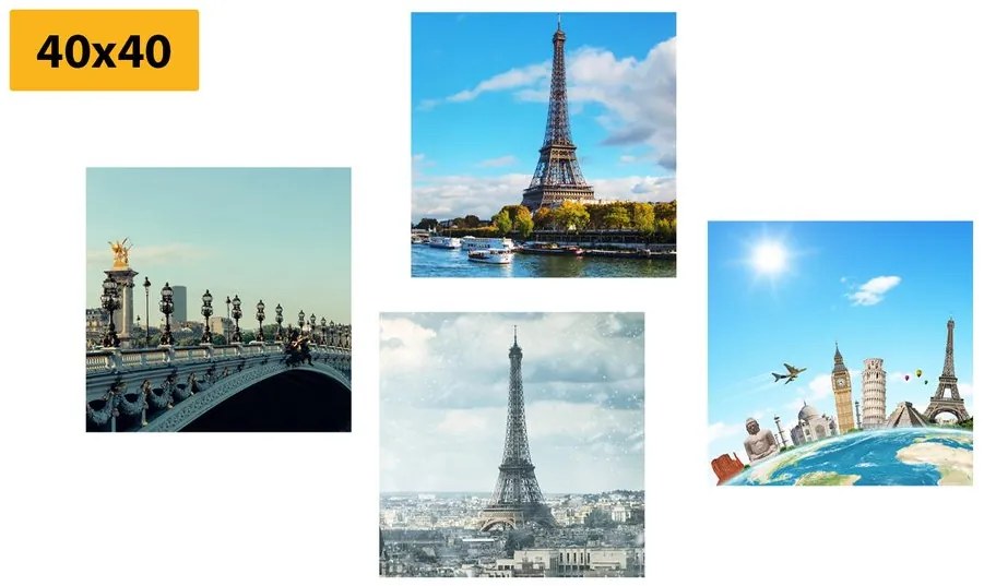 Set obrazů výhled na Eiffelovu věž v Paříži