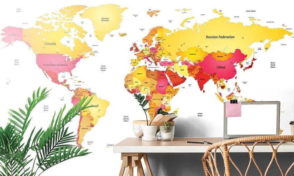 Tapeta mapa světa v barvách - 150x100 cm