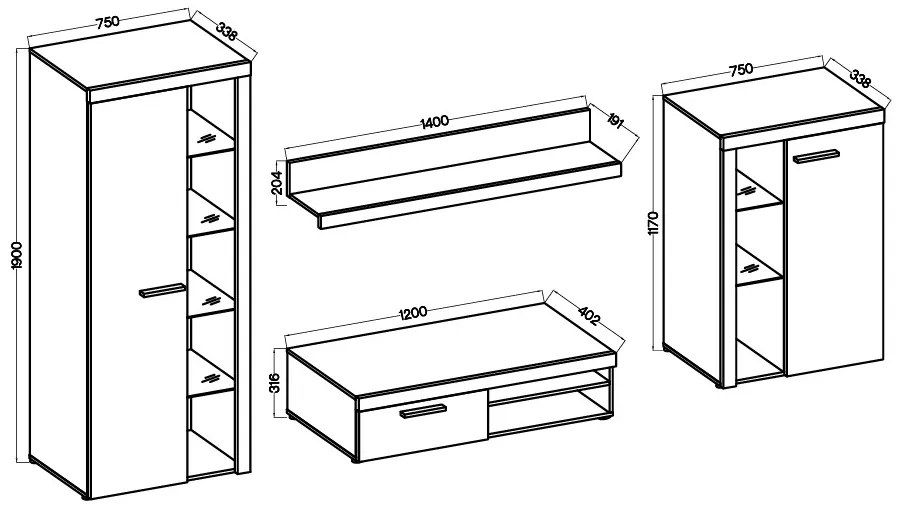 FALCO Obývací stěna Rizo Odstín: Matera/old style