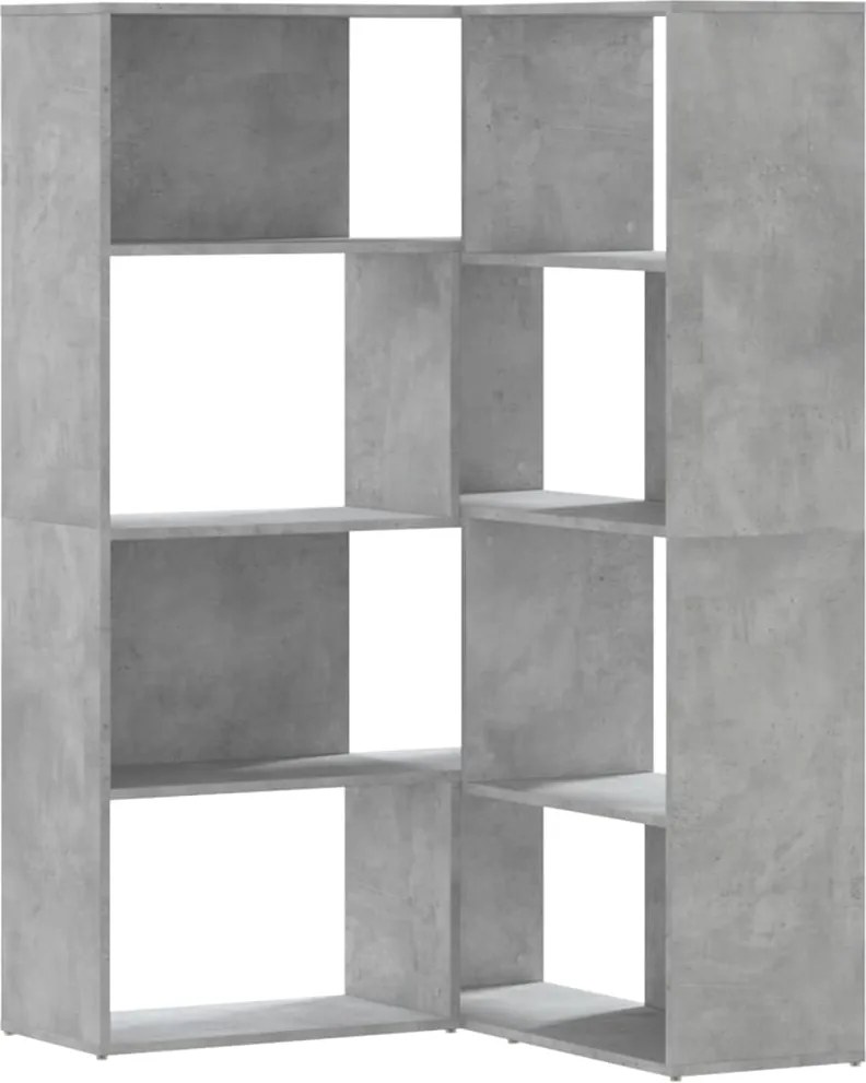 Rohová knihovna 4patrová betonově šedá 85x85x140 cm kompozit 3307813