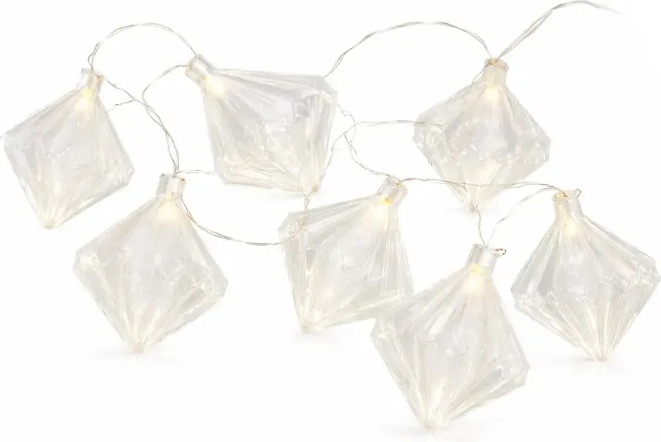 LED světýlka na baterky 1,5 m skleněné lampiony, čiré, IP20 do interiéru, 2× AA