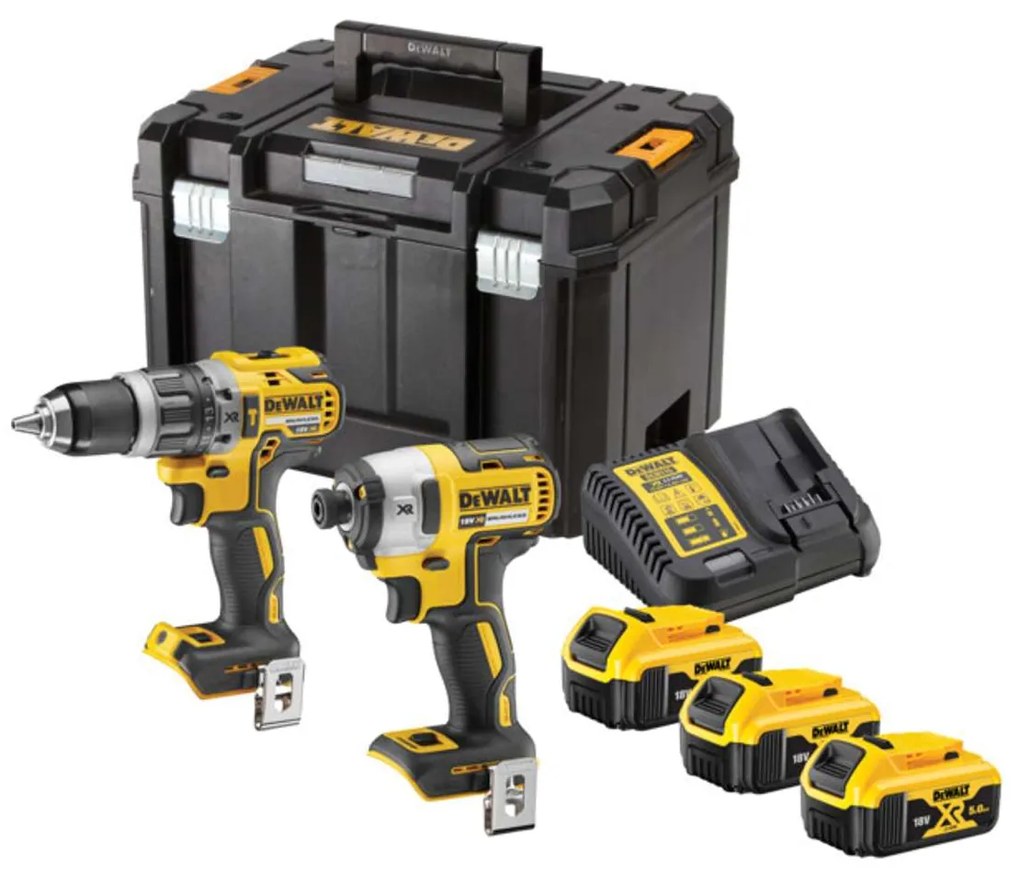 DeWALT Nářadí - 18V AKU sada příklepové vrtačky a rázového utahováku, 3x aku 5,0 Ah XR, nabíječka DCK266P3T