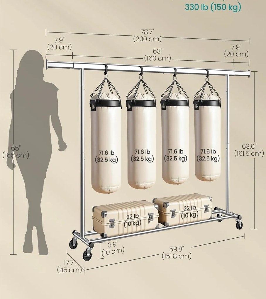 Pojízdný stojan na oblečení Doug stříbrný