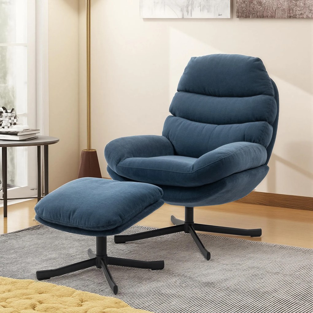 HOMCOM Relaxační křeslo s podnožkou, křeslo, lounge křeslo s čalouněním z chenille, moderní televizní křeslo, 78 x 93 x 100 cm, modrá