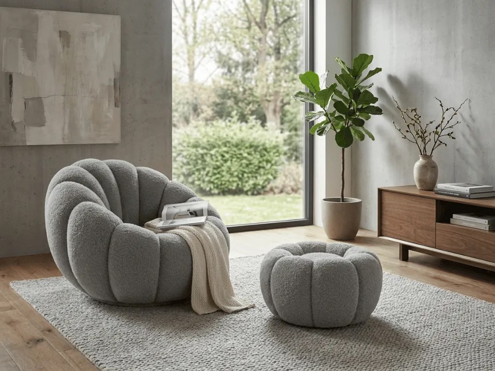 Designové křeslo BLOOM s taburetem, šedá