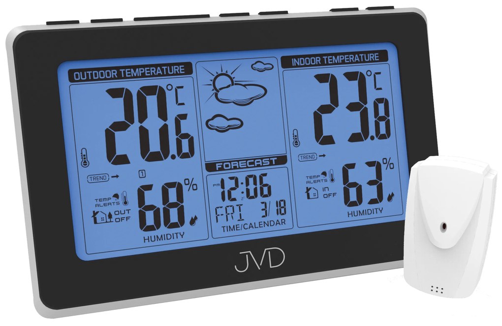 Černá rádiem řízená meteorologická stanice JVD RB657