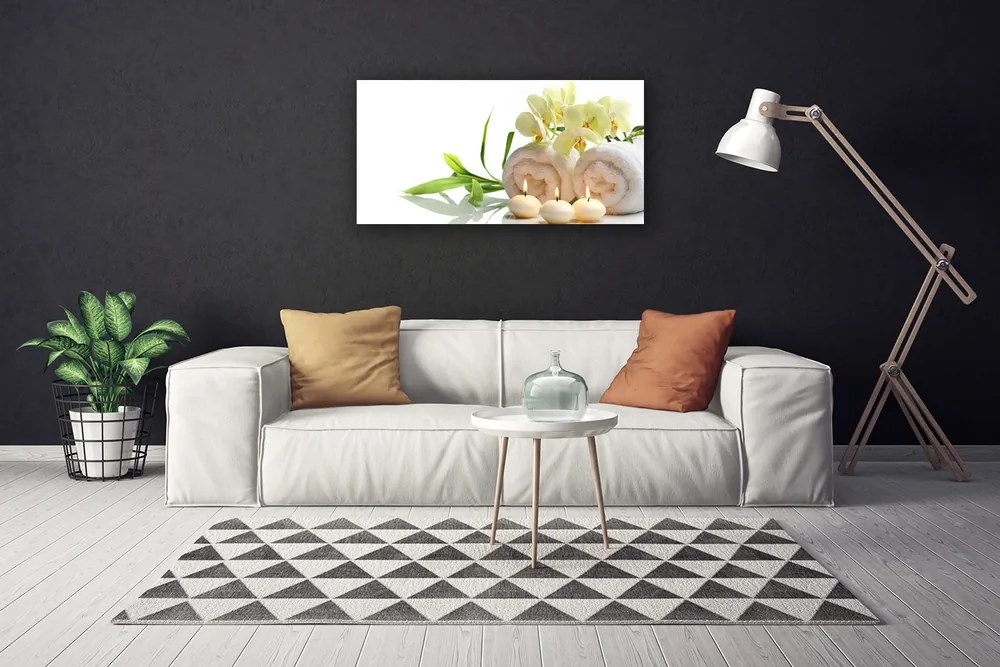 Obraz na plátně Lázně Ručníky Svíce Orchidej 100x50 cm