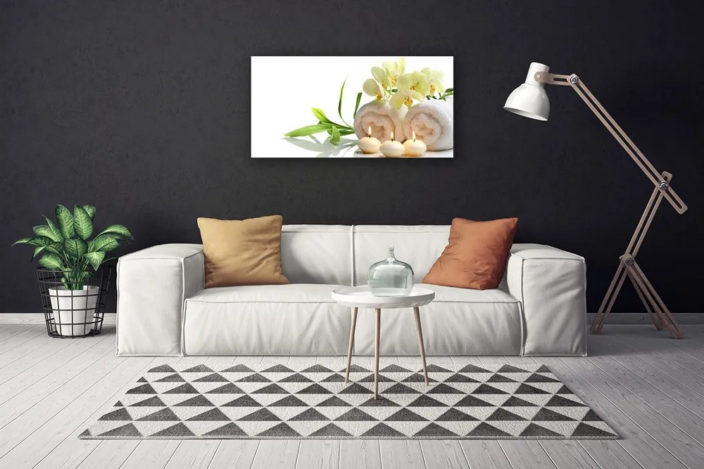 Obraz na plátně Lázně Ručníky Svíce Orchidej 140x70 cm