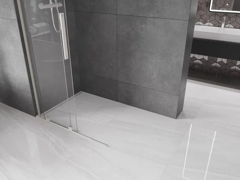 Mexen Velar L, posuvná sprchová zástěna Walk-in 100 x 200 cm, 8mm čiré sklo, broušená ocel, 871-100-003-03-97