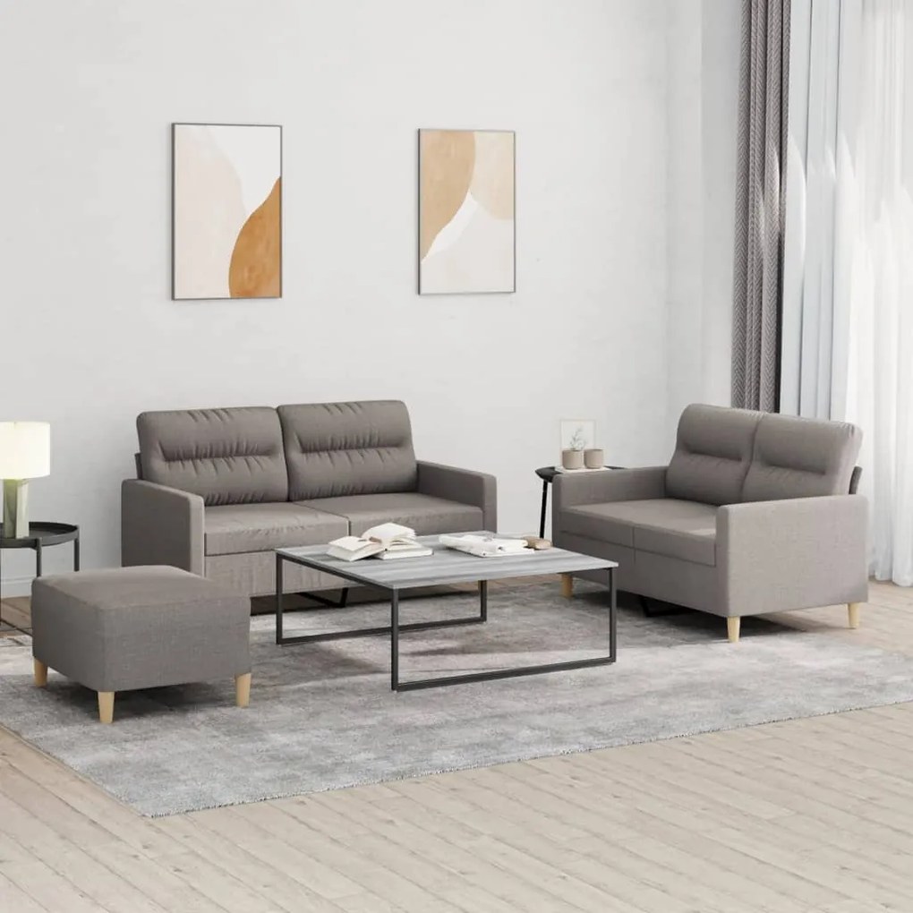 3Dílná Sedací Souprava S Polštáři Textil - Taupe / s poduškami