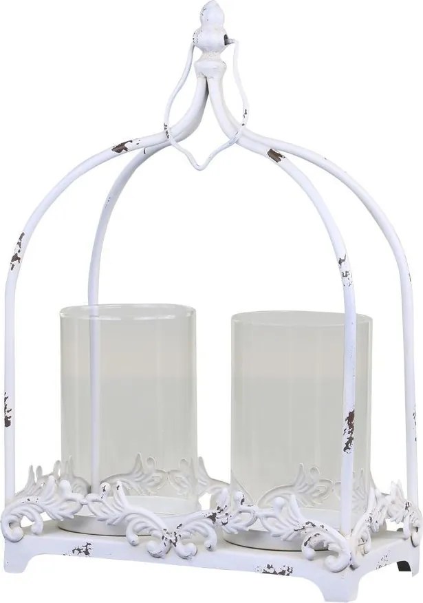 Krémová antik kovová lucerna na 2 svíčky Étienne - 25*12*38 cm