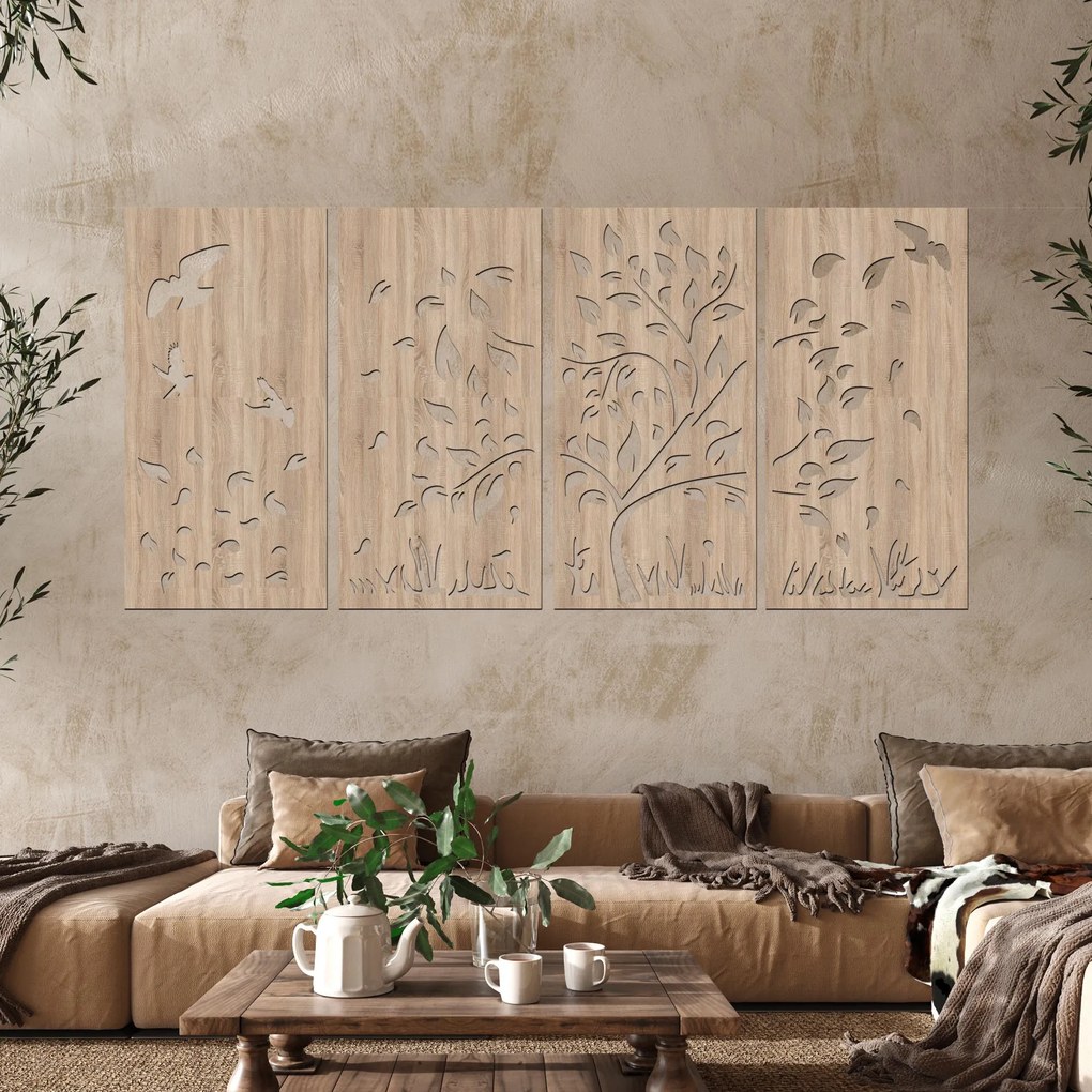 dřevo života 4dílný dřevěný strom PODZIM II Zvolte barvu dekoru: Dub Sonoma, Rozměry (cm): 160x80