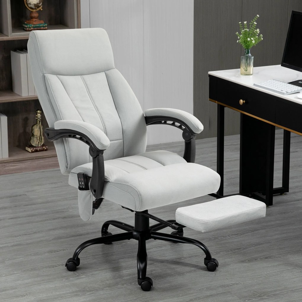 Masážní kancelářská židle Vinsetto s funkcí polohování ergonomická kancelářská židle výškově nastavitelná manažerská židle s podnožkou světle šedá pr…